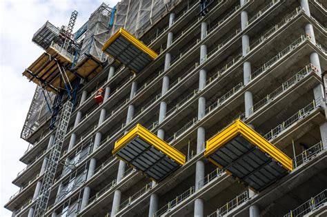 Cantilever Loading Decks On Concrete Frame Closeup Yellow Focus Free