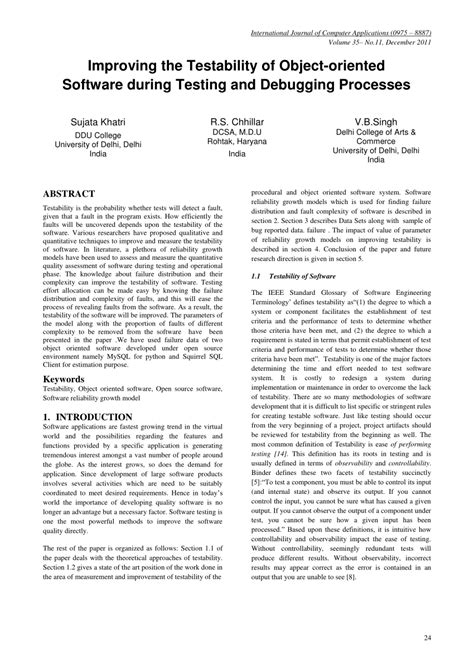 Pdf Improving The Testability Of Object Oriented Software During
