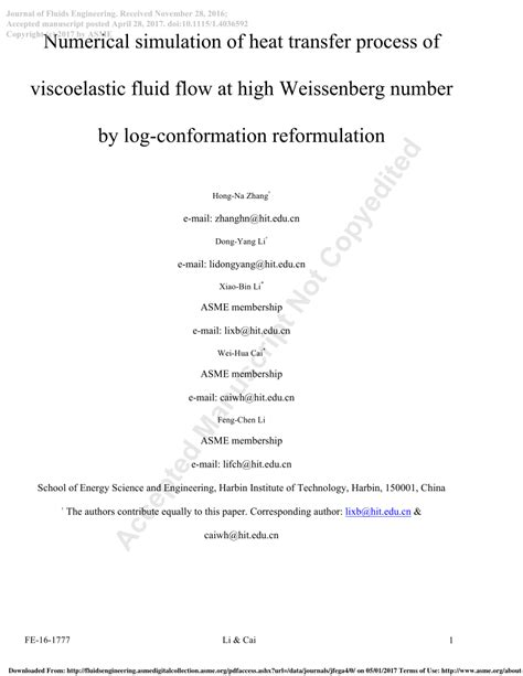 pdf numerical simulation of heat transfer process of viscoelastic