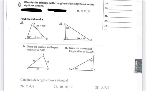 solved 24 classify the triangle with the given side lengths