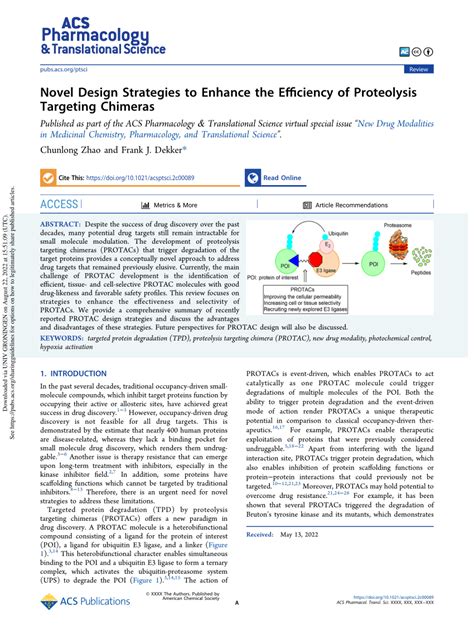 Pdf Novel Design Strategies To Enhance The Efficiency Of Proteolysis Targeting Chimeras