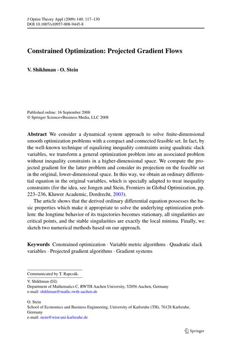 Pdf Constrained Optimization Projected Gradient Flows Researchgate
