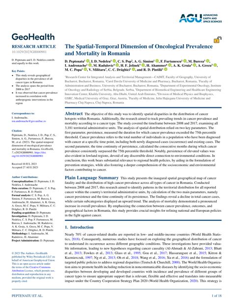 Pdf The Spatial‐temporal Dimension Of Oncological Prevalence And Mortality In Romania