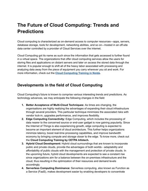 Ppt The Future Of Cloud Computing Trends And Predictions Powerpoint