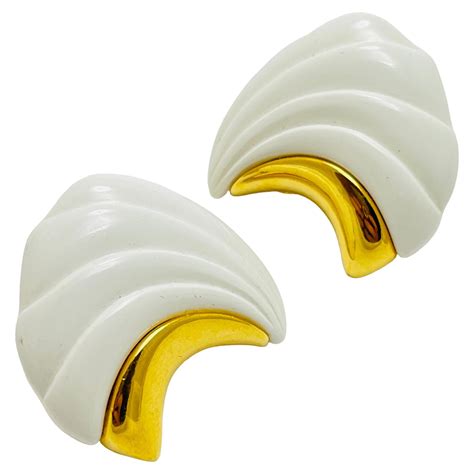 Vintage Monet Signed Gold Designer Clip On Earrings For Sale At 1stdibs