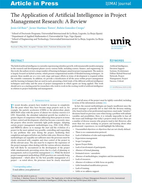 Pdf The Application Of Artificial Intelligence In Project Management