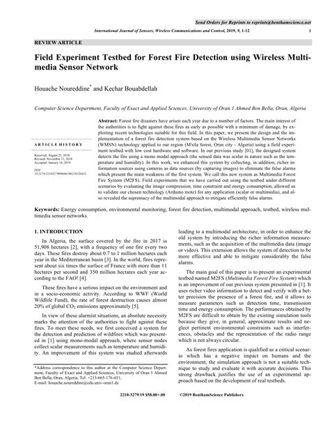 PDF Field Experiment Testbed For Forest Fire Detection Using Wireless Multimedia Sensor Network