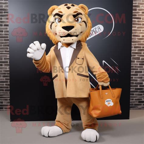 Tan Saber Toothed Tiger Mascot Costume Character Dressed With A Blazer