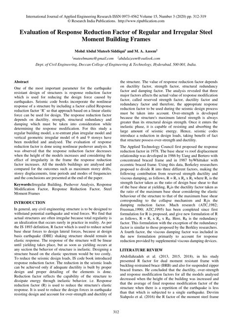 Pdf Evaluation Of Response Reduction Factor Of Regular And Irregular