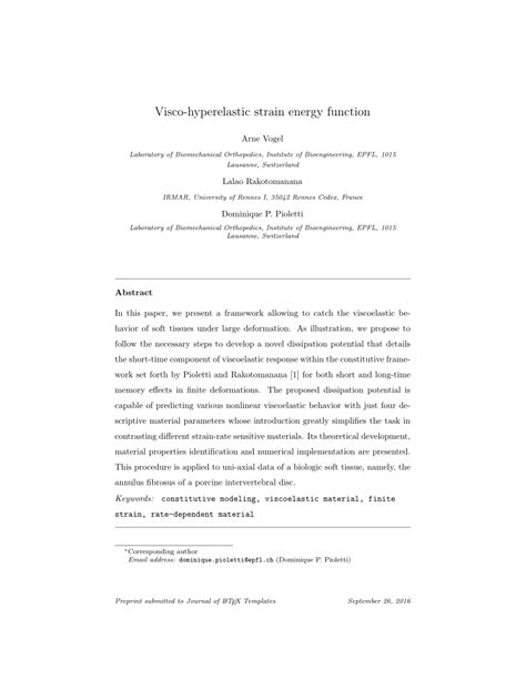 Pdf Viscohyperelastic Strain Energy Function