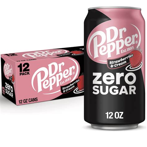 Dr Pepper Zero Sugar Strawberries And Cream Soda 12 Fl Oz Cans Pack