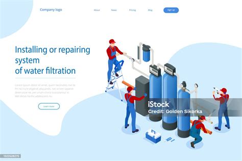 집 개념에 물 여과의 등소 측정 설치 또는 수리 시스템 정화 삼투압 시스템을 수정합니다 음료수 위생 작업 집에서 엔지니어링 네트워크 연관공에 대한 스톡 벡터 아트 및 기타