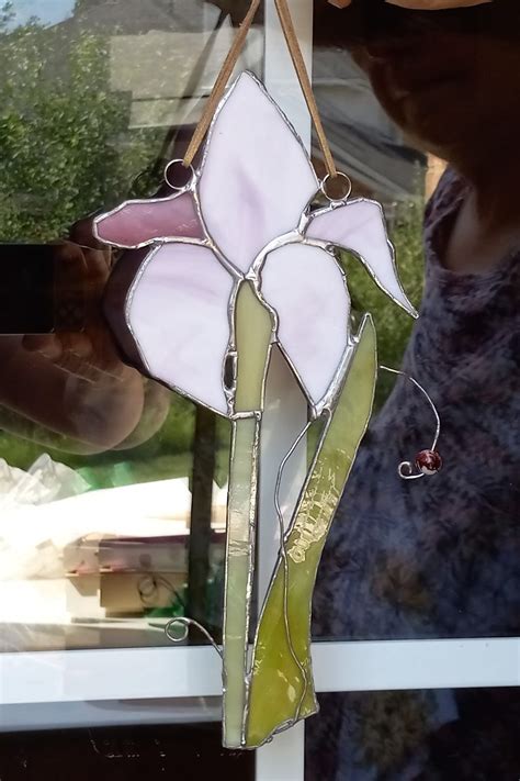 Iris Pink Flower Stained Glass Suncatcher Wall And Window Decor