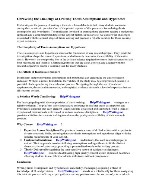 Sample Thesis Assumption And Hypothesis Pdf