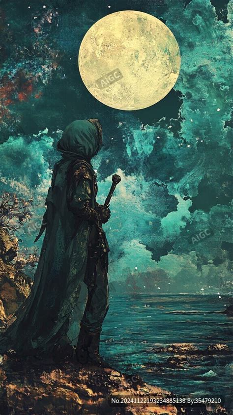 Ai创作图云姑沐月背影 星辰大海男孩背影 月光插画月光下 魔法师插画 蓝月夜梦幻唯美奇幻 林冲夜奔 卸岭插画 手绘至尊宝 月夜装饰画 巡海夜叉 游戏电影插画 原创传说插画 月之女祭司 望月球