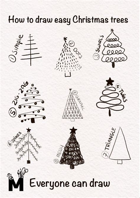 How To Draw Easy Christmas Trees The Picture Shows Nine Christmas Trees Drawings In Black And