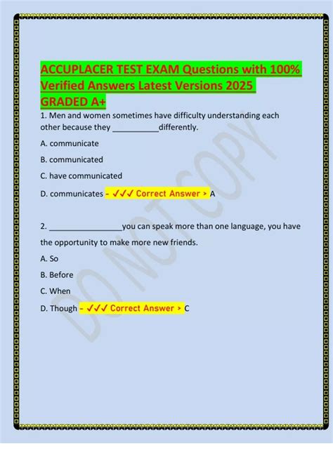 Accuplacer Test Exam Questions With 100 Verified Answers Latest Versions 2025 Graded A