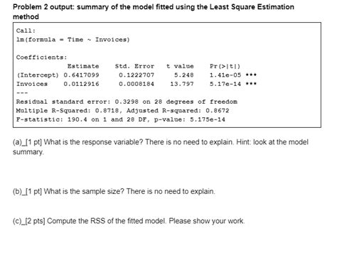 solved problem 2 output summary of the model fitted using