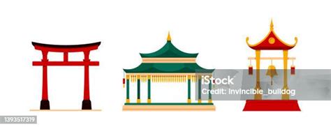 지붕이있는 빨간 토리이 입구는 중국어 한국어 또는 일본 문 현실적인 만화 아이콘으로 고립되어 있습니다 벡터 고대 아시아 사원 입구 디자인 동양 스타일의 차이나 타운 문