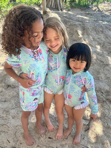 Girls Long Sleeve Swimsuit Mermaid Print Uv Swimwear Tribe Tropical
