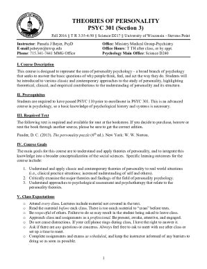 Fillable Online THEORIES OF PERSONALITY PSYC 301 Section 3 Fax Email