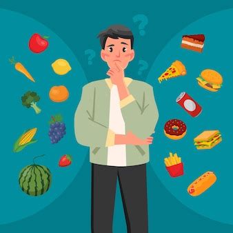 Mujer Que Elige Entre La Ilustración De Alimentos Saludables O No