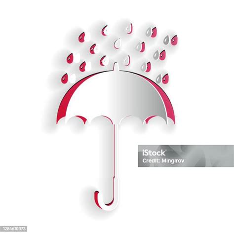 흰색 배경에 고립 된 종이 잘라 우산과 비 방울 아이콘 종이 아트 스타일 벡터 빨강에 대한 스톡 벡터 아트 및 기타 이미지 빨강 우산 컷아웃 Istock