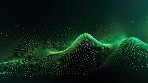 Abstract Green Particle Wave Background With Dynamic Flowing Dots Stock