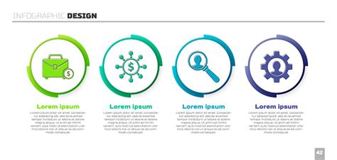 서류 가방과 돈 달러 공유 네트워크 내부 기어와 사람과 인간을 검색하는 대 한 돋보기를 설정 합니다 비즈니스 인포그래픽 템플릿입니다 벡터 인포그래픽에 대한 스톡 벡터 아트