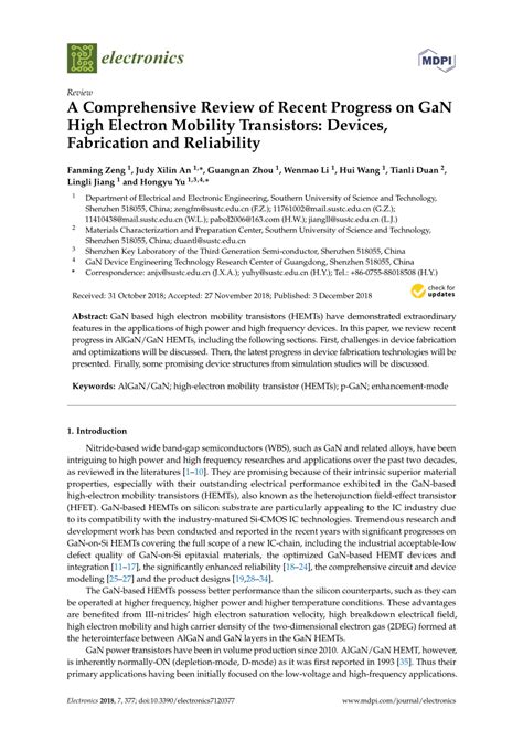 Pdf A Comprehensive Review Of Recent Progress On Gan High Electron Mobility Transistors