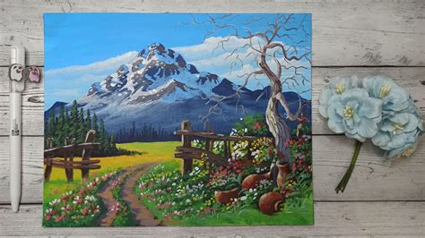 Как нарисовать горный пейзаж акриловыми красками на хлопковом холсте подробная видеоинструкция