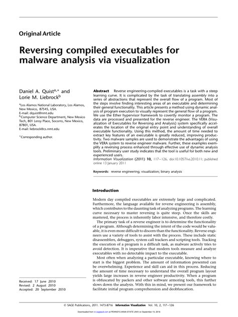 Pdf Reversing Compiled Executables For Malware Analysis Via Visualization