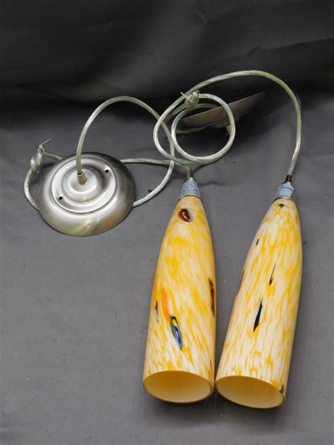 Pair Of Handing Pendant Ceiling Lights Art Glass