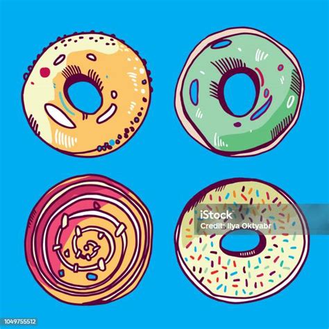 손으로 그린 도넛 세트입니다 벡터 컬러 일러스트 레이 션 도넛에 대한 스톡 벡터 아트 및 기타 이미지 도넛 디자인 러시아 Istock