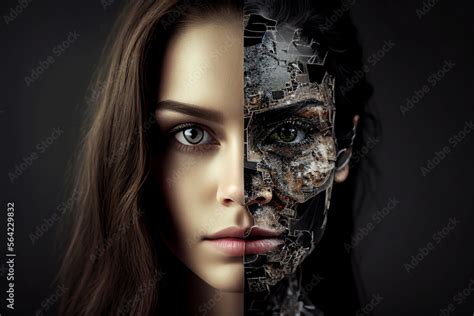 artificial intelligence a futuristic humanoid cyber girl with a neural