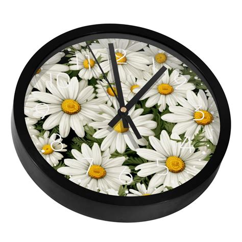 Watercolor White Daisy Flower Silent Wall Clock Non Ticking Battery