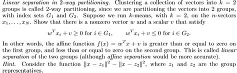 Solved Linear Separation In 2 Way Partitioning Clustering A