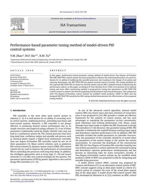 Pdf Performance Based Parameter Tuning Method Of Model Driven Pid Control Systems Dokumentips