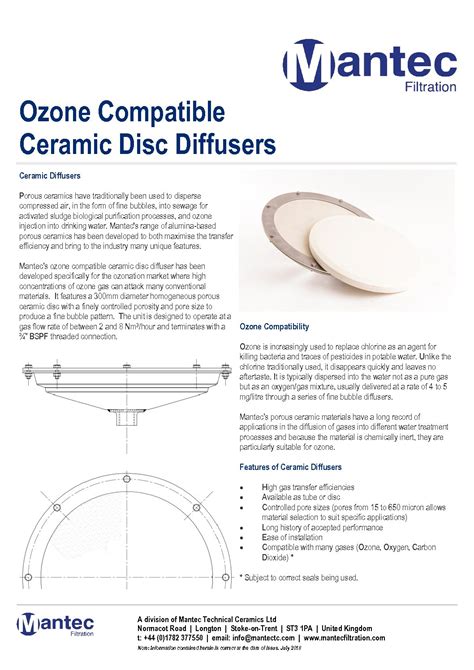 Mf Ozone Ceramic Disc Diffuser V1 Mantec Filtration