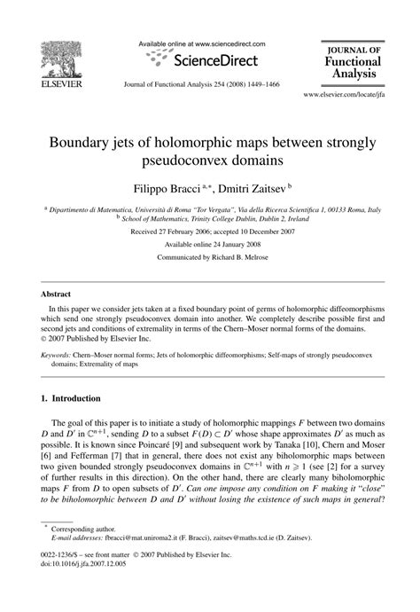 Pdf Boundary Jets Of Holomorphic Maps Between Strongly Pseudoconvex