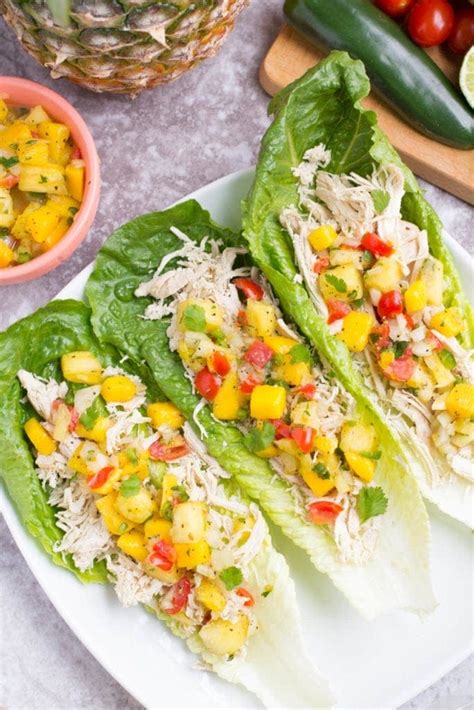Pineapple Mango Salsa Chicken Lettuce Wraps The Clean Eating Couple