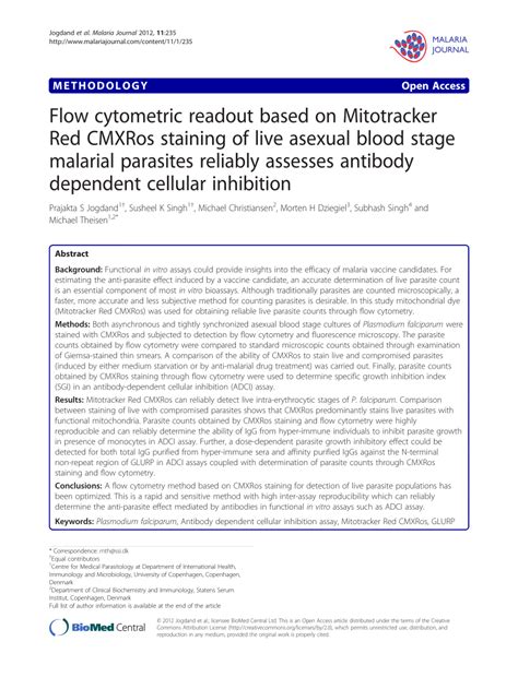 Pdf Flow Cytometric Readout Based On Mitotracker Red Cmxros Staining