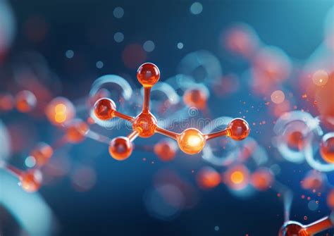 Close Up View Of Vibrant Molecular Structures Floating In A Science Environment Stock