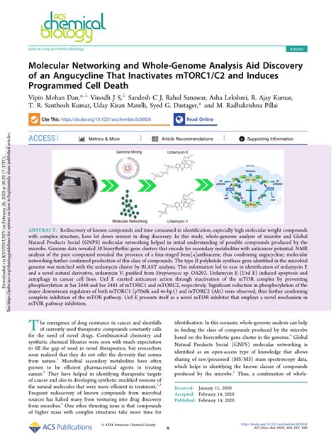 Pdf Molecular Networking And Whole Genome Analysis Aid Discovery Of An Angucycline That