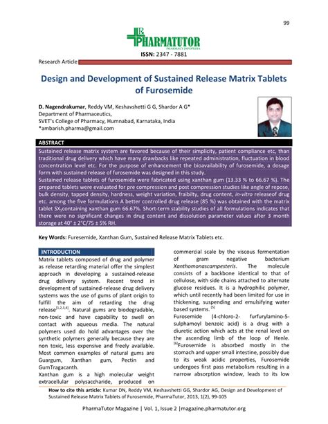 Pdf Design And Development Of Sustained Release Matrix Tablets Of Furosemide