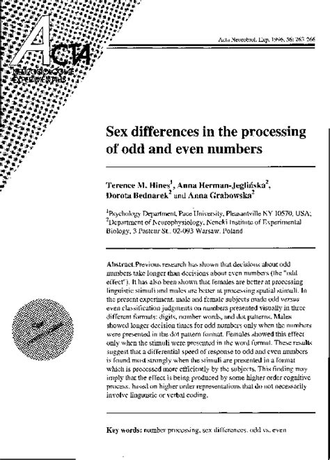 Pdf Sex Differences In The Processing Of Odd And Even Numbers