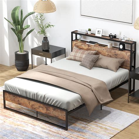 Gymax Full Size Usb Underbed Bed Frame With Simple Industrial Charging
