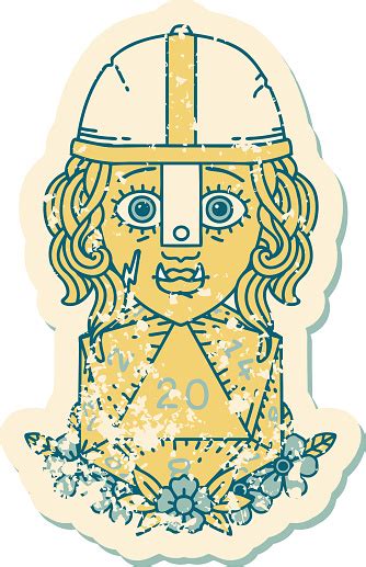 하프 오크 전투기 캐릭터와 자연 스무 주사위 롤 일러스트 굴리기에 대한 스톡 벡터 아트 및 기타 이미지 굴리기 도깨비