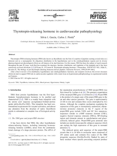 Pdf Thyrotropin Releasing Hormone In Cardiovascular Pathophysiology