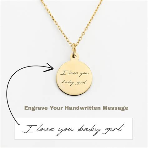 Real Solid Gold Handwritten Pendant 14k Personalized Engraving Jewelry